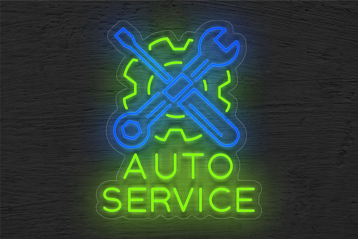 Settings and Tool Logo "Auto Service" LED Neon Sign | Best Buy Neon Signs