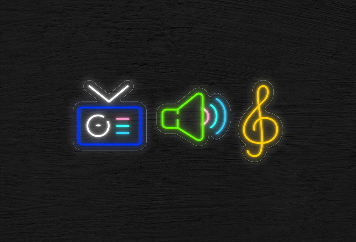 Radio Volume and Treble Clef Icon LED Neon Sign | Music Neon Signs ...