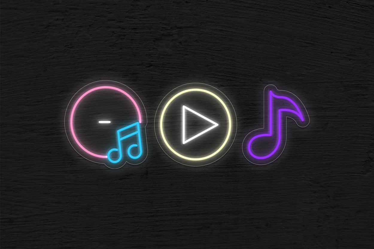 Beam Note Play Button and Quaver Icon LED Neon Sign | Music Neon Signs ...