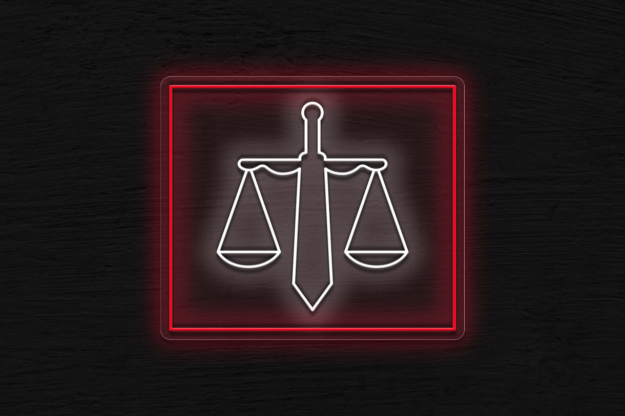 Buy Sword Scale Of Justice With Rectangle Border LED Neon Sign | Best ...